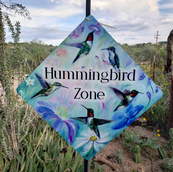 Hummingbird Zone Aluminum Sign - shopwatkinsart.com